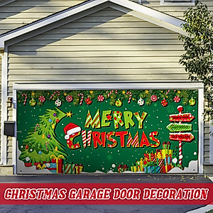 Ganeen Red Green Christmas Outdoor Garage Door Banner Cover 6x13ft Large Merry Christmas Backdrop Decoration Winter Holiday Background Sign for Xmas Garage Door Wall
