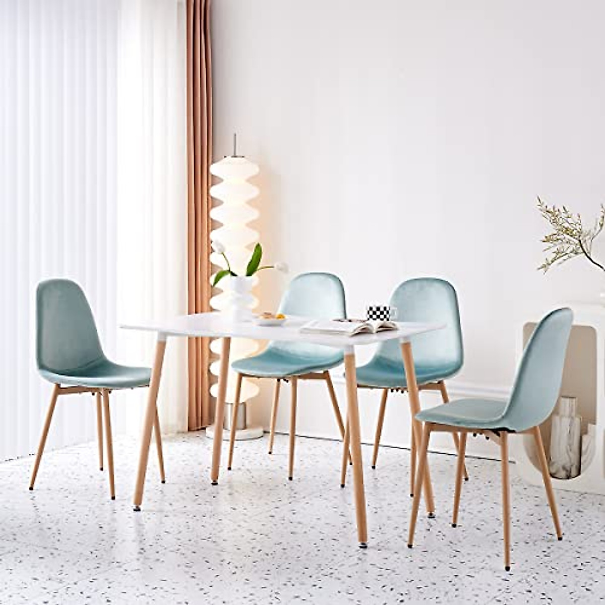 Symylife Dining Chairs Set of 4 with Velvet Cushion Seat, Mid Century Dining Room Kitchen Side Chair, Metal Legs, Green