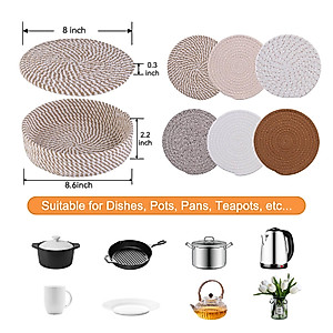 8 Inch Trivets for Hot Dishes, Pot Holders for Kitchen, 6 Pcs Heat Resistant Hot Pads with Storage Basket, Hot Plate Mats for Kitchen Countertops, Table, Home Essentials, Farmhouse Decor (Brown)