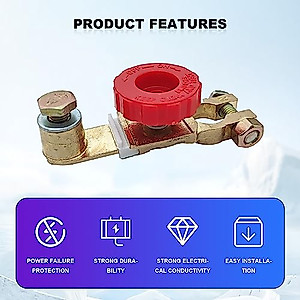 Quick Disconnect Battery Cut Off Switch Top Post Battery Disconnect Switch Pure CoppelPower Off Switch Car Battery Connector (Red)