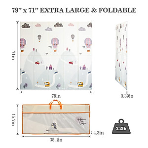 Baby Play Mat for Floor 79" x 71", Waterproof Foldable Playmat for Babies & Toddlers, Large Foam Play Mat for Kids, Reversible Soft Baby Mat for Crawling & Tummy Time Indoor Outdoor