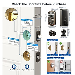 Veise Keyless Entry Door Lock with 2 Door Knobs - Keypad Door Lock with Handle, Front Door Lock Set, Electronic Keypad Deadbolt Smart Lock, Auto Lock, Easy Installation, Oil-Rubbed Bronze