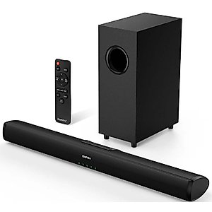 Saiyin Sound bar, Sound Bars for TV with Subwoofer, Soundbar Ultra Slim 17 Inch, 2.1 Channel TV Speakers Surround Sound System Optical//COXIAL/Bluetooth/AUX, Wall Mountable