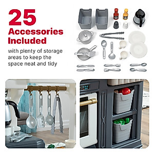 Step2 Gilded Gourmet Kitchen Playset for Kids, Indoor/Outdoor Play Kitchen Set, Toddlers 2+ Years Old, 20+ Piece Kitchen Toy Set, Easy to Assemble, White, Blue, Gray