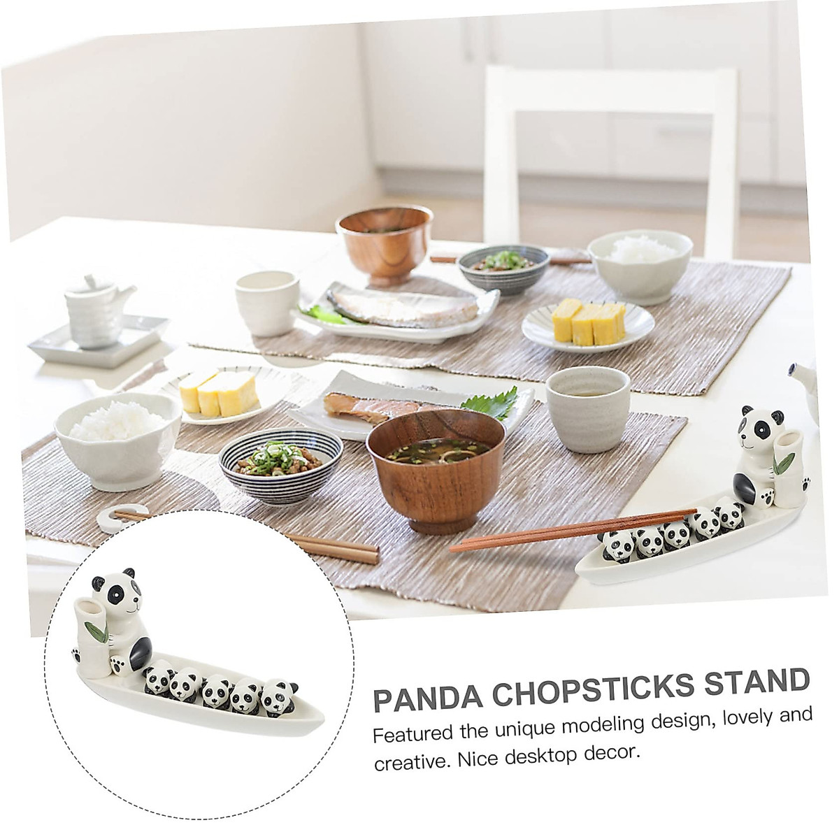 Abaodam 1 Set Ceramics Panda Doll Set Writing Brush Japanese Decor Sushi Plate Food Animal SOYA Sauce Holder Decorate Rice Spoon Dining Room Table Decor Cartoon Japanese Chopstick Stand