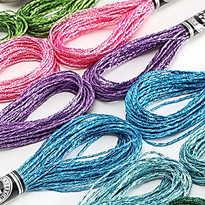 Caydo 28 Skeins Metallic Embroidery Floss Glitter Embroidery Threads Cross Stitch Thread for Friendship Bracelets DIY Embroidery Thread Crafts (14 Colors)