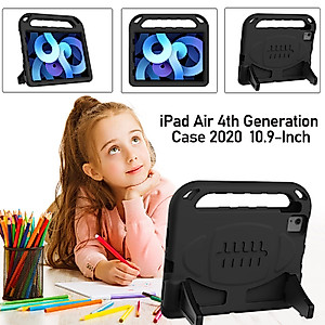 LTROP iPad Air 5/4 Case (2022/2020) & iPad Pro 11 Case (2021/2020/2018) - Built-in Screen Protector, Shockproof Handle Stand, Black