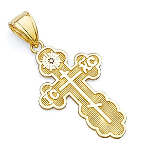 14k REAL Yellow Gold Religious Saint Olga Greek Orthodox Baptismal Cross Charm Pendant