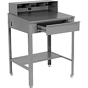 Global Industrial Shop Desk 34-1/2"W x 30" D x 38 to 42-1/2"H with Pigeonhole Compartments, Gray