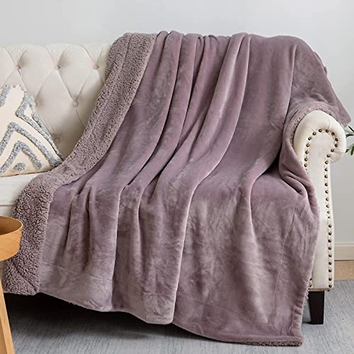 NEWCOSPLAY Sherpa Fleece Throw Blanket Super Soft Plush Warm Reversible Flannel Blanket for Couch Bed (Thick-Purple, Throw(50"x60"))