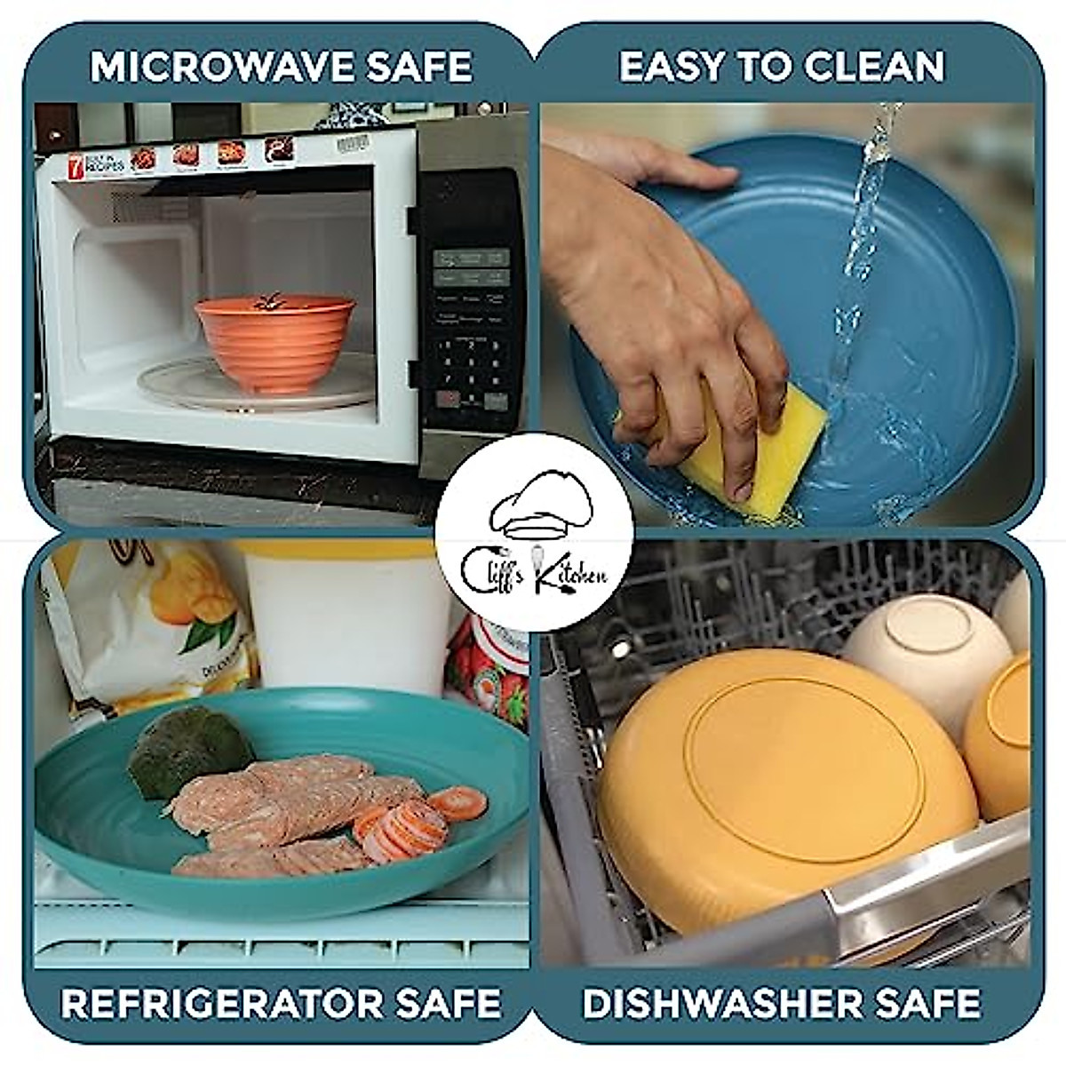 48 Pcs Wheat Straw Dinnerware Sets for 6- Unbreakable Dinnerware Set with Large Plates, Bowl and Cup Set -BPA Free, Lightweight, Microwave Safe Wheat Straw Plates and Bowls Sets, RV Camping Dishes Set