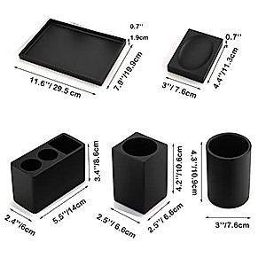 Ximlike Matte Black Bathroom Accessories Set 6 Pieces, Bathroom Accessory Set Bathroom Decor with 1 Vanity Tray, 2 Tumbler Cups, 1 Makeup Brushes Holder, 1 Toothbrush Holder, 1 Soap Dish