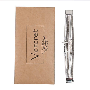 Vercret Leather Wrap Bracelet for Women - Multi-Layer Bracelets for lady, Ideal Gift Bracelet for Women, Mom (Pearl Cross Grey)