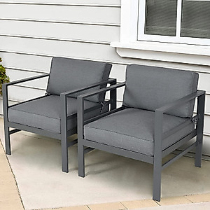 FYRICKYLINOO 2 PCS Aluminum Modern Outdoor Patio Club Chair Set, Grey Cast Aluminum, All-Weather, Sectional Sofa, 27.6*25.2*25 inches, 400 lbs, Grey, Resistant, Sturdy, Waterproof