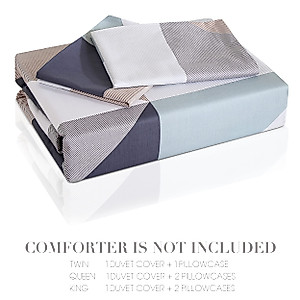 Alanzimo Cotton Duvet Cover Set King Size, 100% Natural Cotton Geometric Print Duvet Cover Soft Breathable 3 Piece Bedding Set for All Seasons(1 King Comforter Cover + 2 Pillowcases)