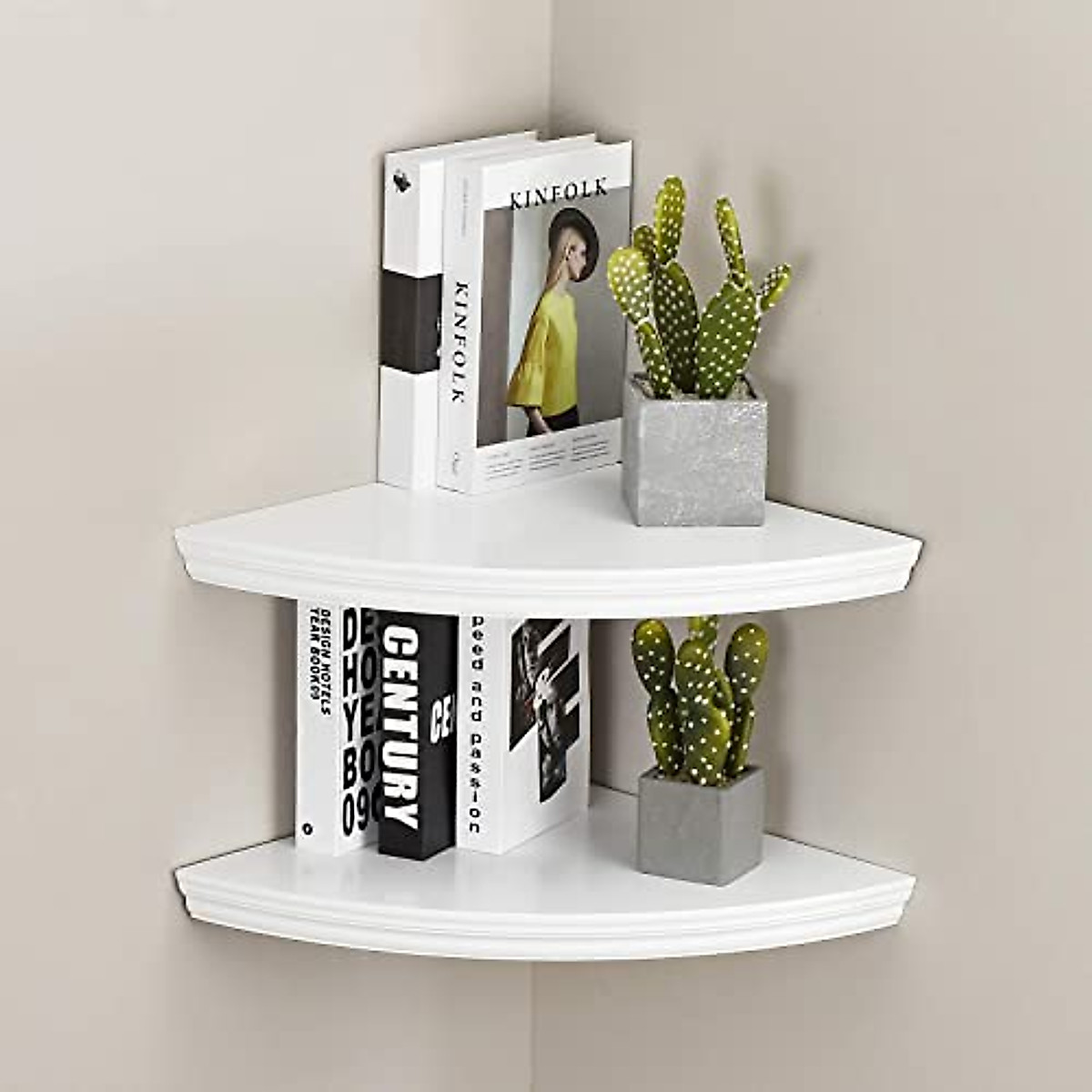 WELLAND Modern Wall Monted Corner Shelves, Corner Display Floating Shelf for Bedroom Office Home Décor Accents Set of 2 (White)