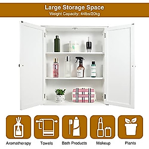 ALAPUR Bathroom Cabinet Wall Mounted,Over Toilet Storage Cabinet with 2 Doors and Adjustable Shelves,Wood Medicine Cabinet for Bathroom, White
