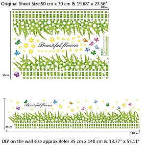 BIBITIME Garden White Fence Flower Green Grassland Borders Stickers Beautiful Butterfly Wall Decal for Kitchen Living Room Nursery Bedroom Kids Room Decor Home Art Mural