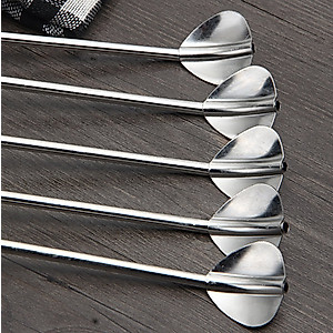TSACTE Stainless Steel Spoon Drink Straw Set of 5 Long Spoons Heart-shaped Food-Grade Straw Spoon for Home Café Office Restaurant