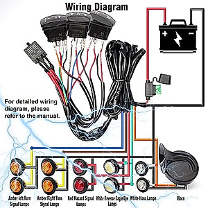 Erchon Pre-wired ATV UTV Turn Signal Horn Kit,Universal Street Legal Kit Warning Light Rocker Switch Kit with 1Horn Reverse Lights Flasher Relay Fuse,blinker kit for UTV ROV ATV Golf SXS