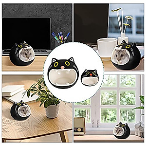 balacoo House- Plate Hedgehog/Chinchilla Cave Hideout Hamster Cat Pig Cartoon Cage Cooling Sand Specter with Guinea Pig/Ceramic and Supplies Adorable Summer Mini Pet Black, Tiny House Accessories