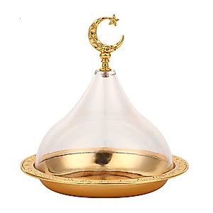 iplusmile Eid Round Zinc Alloy Serving Tray, 17x15cm, Golden