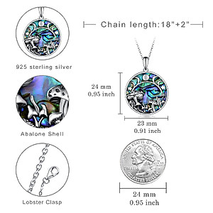 Mushroom Necklace Sterling Silver Moon Phase Pendant Necklace Magical Mushroom Jewelry Gifts for Women
