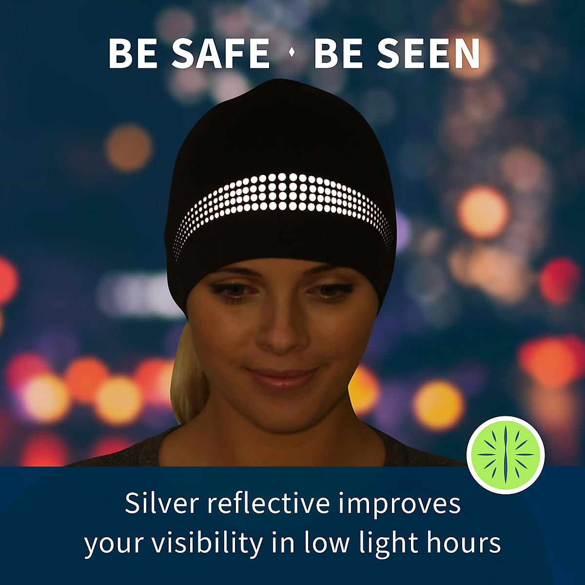 TrailHeads Ponytail Hat - Adrenaline Series | Women’s Running Beanie with Reflective Accents | Black Skull Cap - Black/Reflective