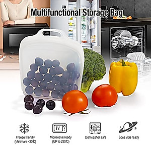 JIN ZHOU Silicone Storage Bag, Extra large Silicone Storage Container Dishwasher Microwaveable Safe Extra Thick Air tight Silicone Bag for Sandwich, Snack, Travel Items White