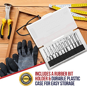 BAKER AND BOLT Robertson Square Drill Bit Set (PREMIUM Complete 12pc Set)/w Storage Case and Bit Holder -Hex Shank Magnetic Bit Set -THE GIFD COLLECTION -Fortified S2 Steel -Long 2in Heads for Drills