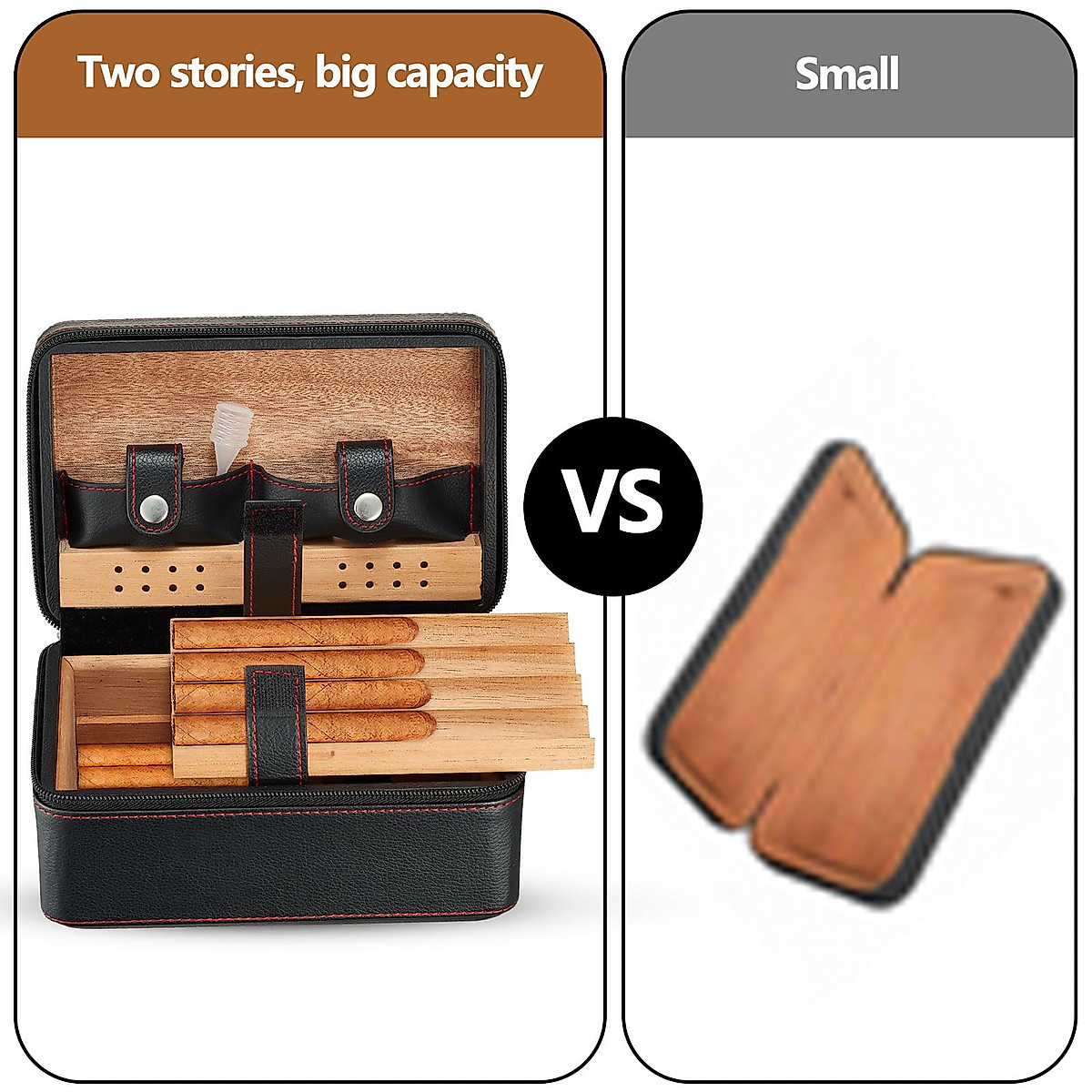 SEEJI Travel Cigar Humidor Box Case - Double Layer Design with Cedar Wood, Large Capacity for 8-10 Cigarsfor Father's Day and Christmas (Black)