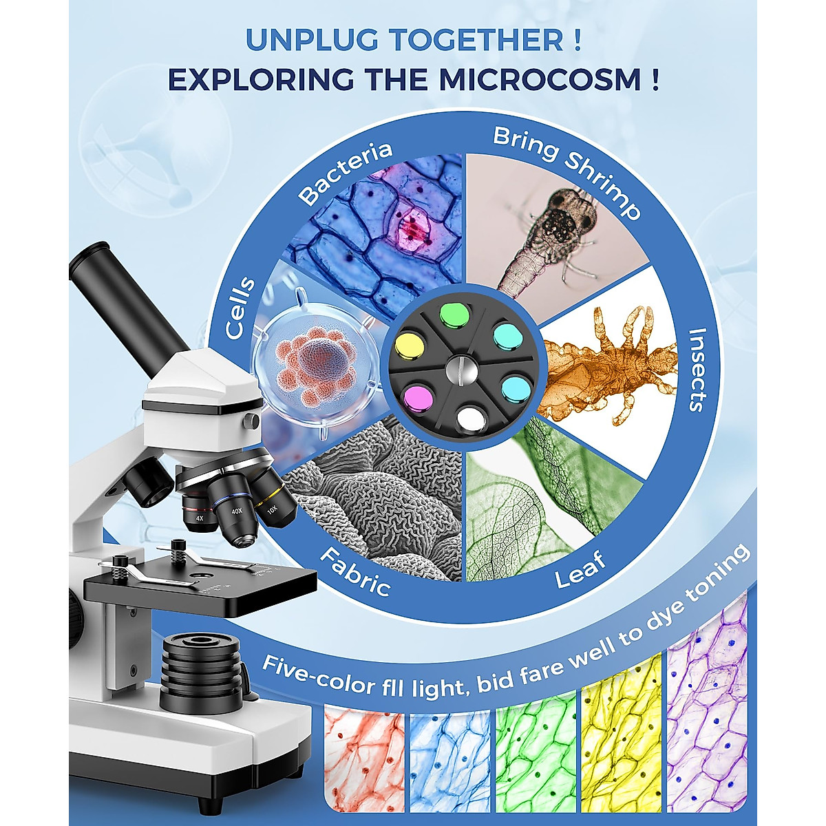 PalliPartners Compound Microscope for Adults & Kids - 100X-2000X High-Power Biological Microscope for Students, School Lab & Home Education, with Slides Set & Phone Adapter (White)