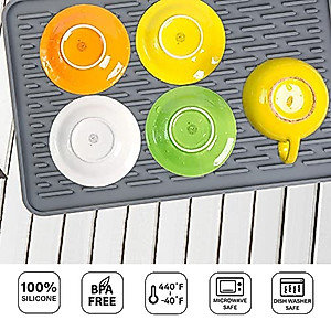 IYYI Dish Drying Mat for Kitchen Counter, Silicone Dish Drainer Mat, Multiple Usages Draining Mat, Heat Resistant Dish Mat, Dishwasher Safe(Light Gray,S)