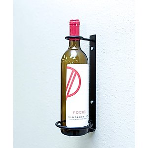 VintageView Wall Series Perch - 1 Bottle Wall Mounted Vertical Wine Bottle Rack (Satin Black) - Stylish Modern Wine Storage with Label Forward Design (Black)