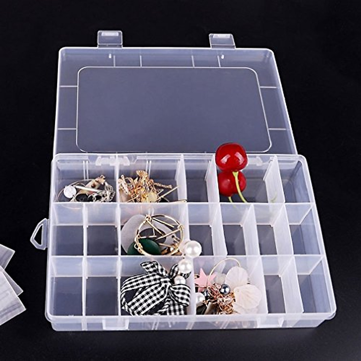 wankausonline 2 Pack Clear Dividers Box 24 Grids Adjustable Plastic Jewelry Organizer and Storage Container for DIY Art Clear Craft Box