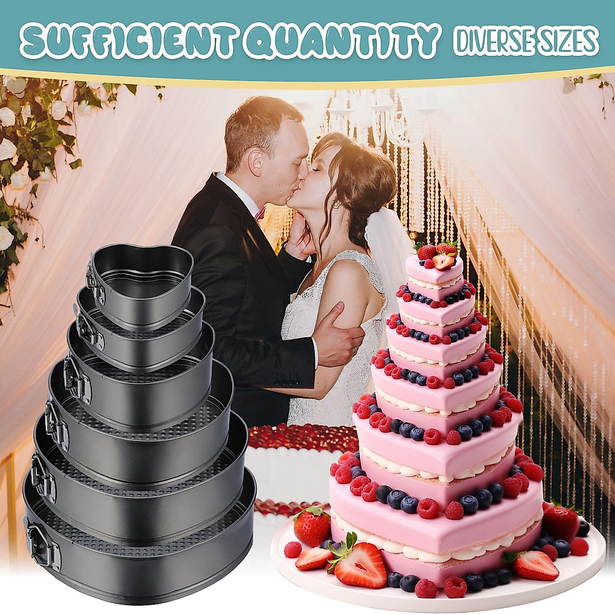 Zhehao 6 Pcs Heart Shape Cake Pans Heart Cake Mold 6 Cheesecake Molds Diverse Sizes Nonstick Springform Pan Set Leakproof Deep Pans for Birthday Family Couples Spouses