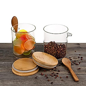 Glass Storage Container, Airtight Food Storage Glass Jars with Bamboo Airtight Lid and Spoon, Clear Kitchen Containers for Home Kitchen Farmhouse Storing Coffee Beans, Spice, Flour, Sugar, Tea, Cookie