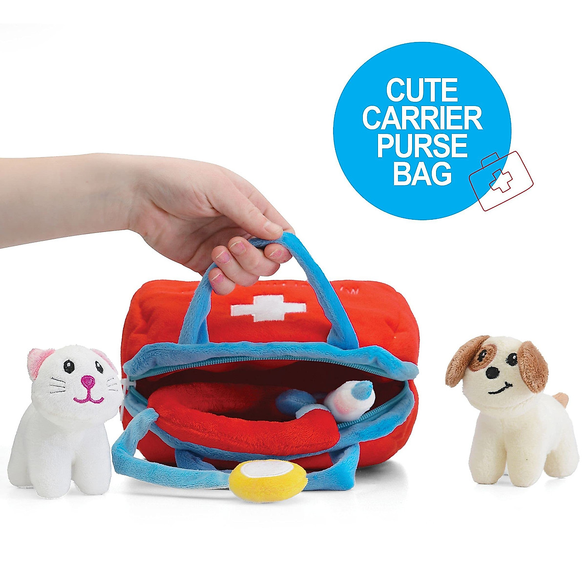 PREXTEX My First Vet Kit - Plush Playset with Plush Dog, Cat and Veterinary Bag, Stocking Stuffer, Holiday Present for Boys, Girls and Toddlers (5 pcs)