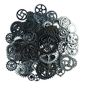 Aokbean 150 Gram Assorted Vintage Mixed Color Metal Gears Steampunk Jewelry Making Resin Charms Cog Watch Wheel (Black)