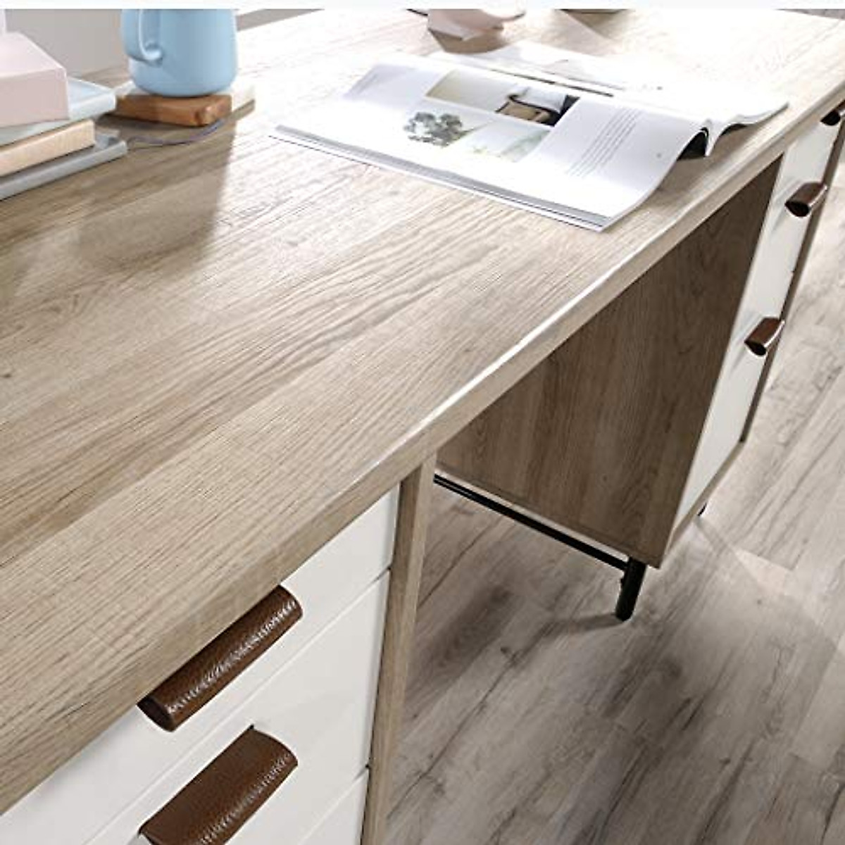 Sauder Anda Norr Executive Desk, L: 56.3" x W: 22.13" x H: 29.53", Sky Oak Finish