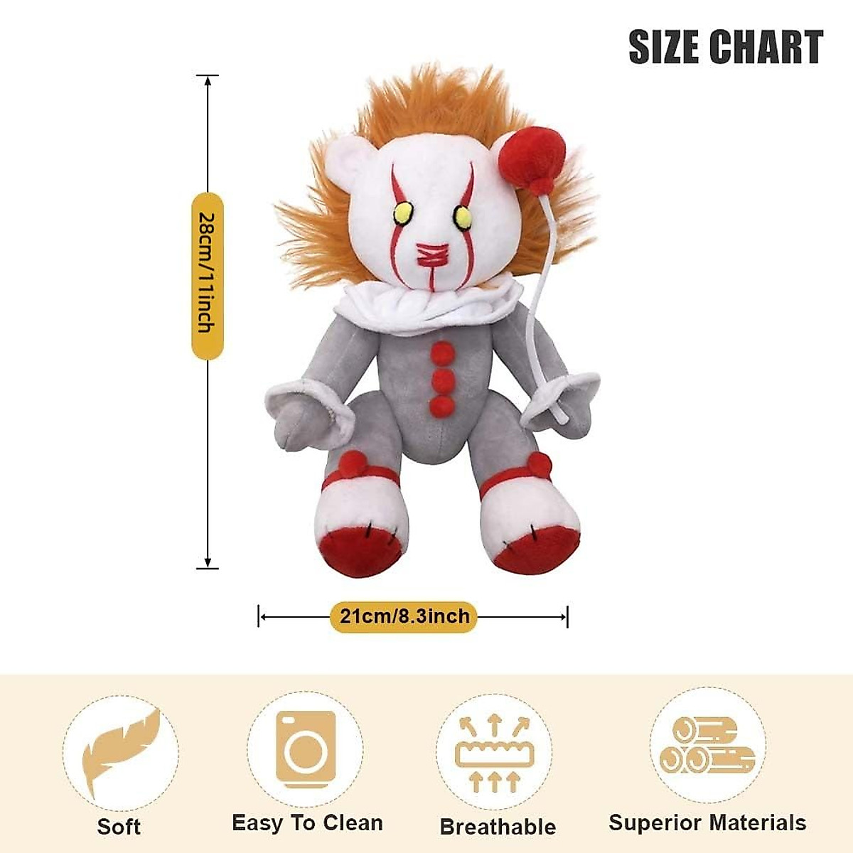 Verceco Cute Clown Doll Plush Toy 11 Inch Scary Clown Stuffed Animal Toys Christmas Birthday Gifts