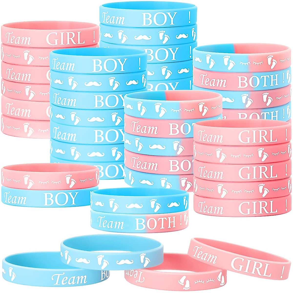 Hicarer 60 Pieces Gender Reveal Bracelets, Team Silicone Wristbands Team Gender Reveal Party Bracelets Team Both Rubber Wristband for Shower Gender Reveal Party Favor Supplies, Blue and Pink