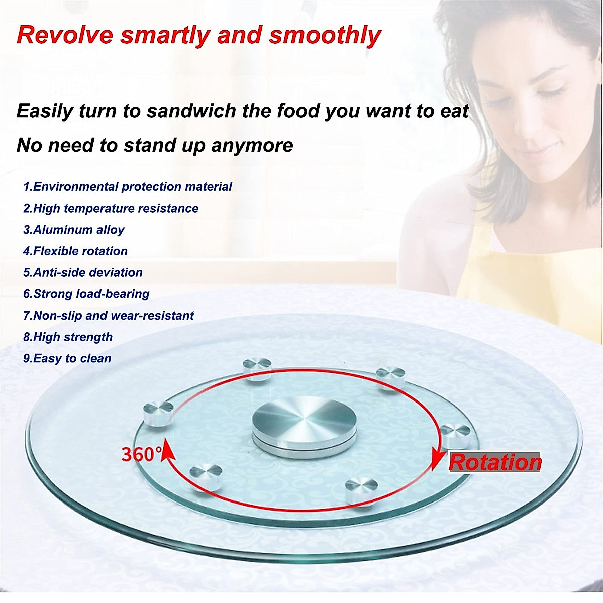 Heavy Duty Turntable Kitchen Lazy Susan, 24 in 28 in 36 in Round Rotating Turntable for Kitchen, Countertop, Office, Dining Table Serving Tray - Clear Spinning Smooth (Size : 60cm/23.6in)