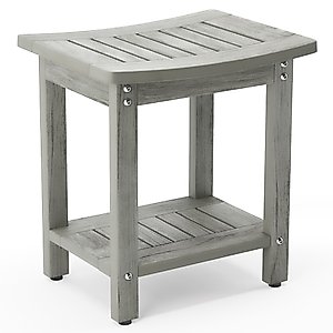 LUE BONA HDPS Shower Bench Seat, Gray Shower Stool for Inside Shower Waterproof, Bath Spa Shower Foot Stool for Shaving Legs with Storage Shelf, Weather Resistant/Non-Slip/Indoor or Outdoor Use