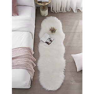 SERISSA Ultra Soft Fluffy Rug White Faux Sheepskin Fur Area Rug Shaggy Couch Cover Seat Cushion Furry Carpet Beside Rugs for Bedroom Floor Sofa Living Room Runner 2x6 Feet White