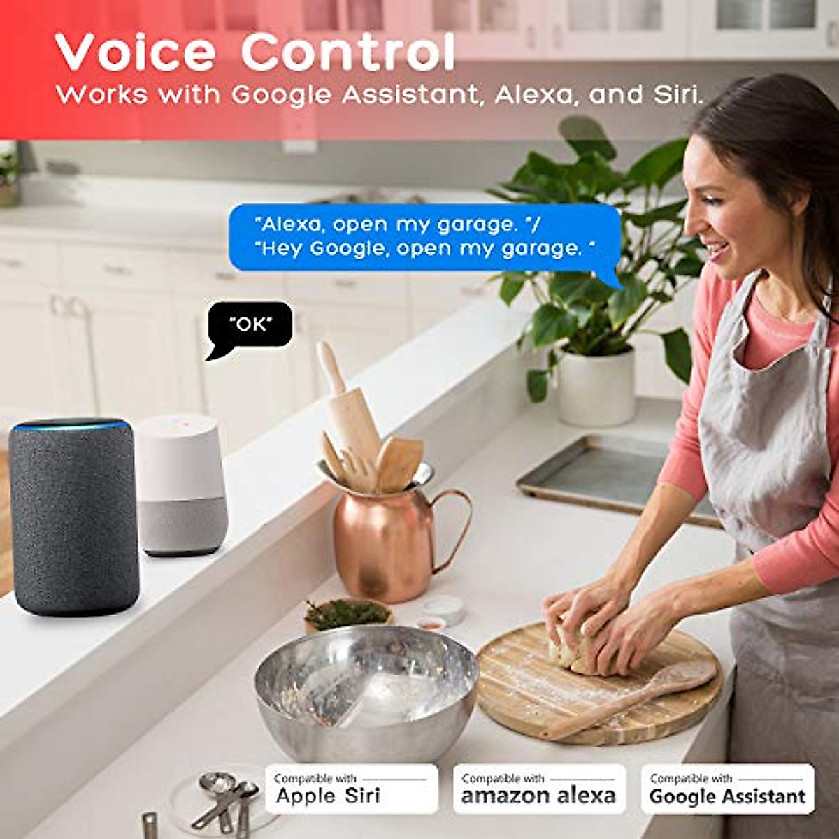 WiFi Smart Garage Door Opener Remote, WiFi Garage Door Controller, tolviviov Smart Garage Door Controller, Work with Alexa, Google Home,Siri,Smart Life APP, Remote Control, No Hub Needed