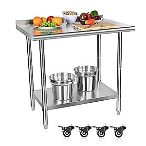 Lafati Stainless Steel Food Prep Table - 24x30 Commercial Work Table Heavy Duty with Casters, Backsplash, Adjustable Undershelf for Restaurant, Kitchen, Hotel, Warehouse (24 * 30 * 34)