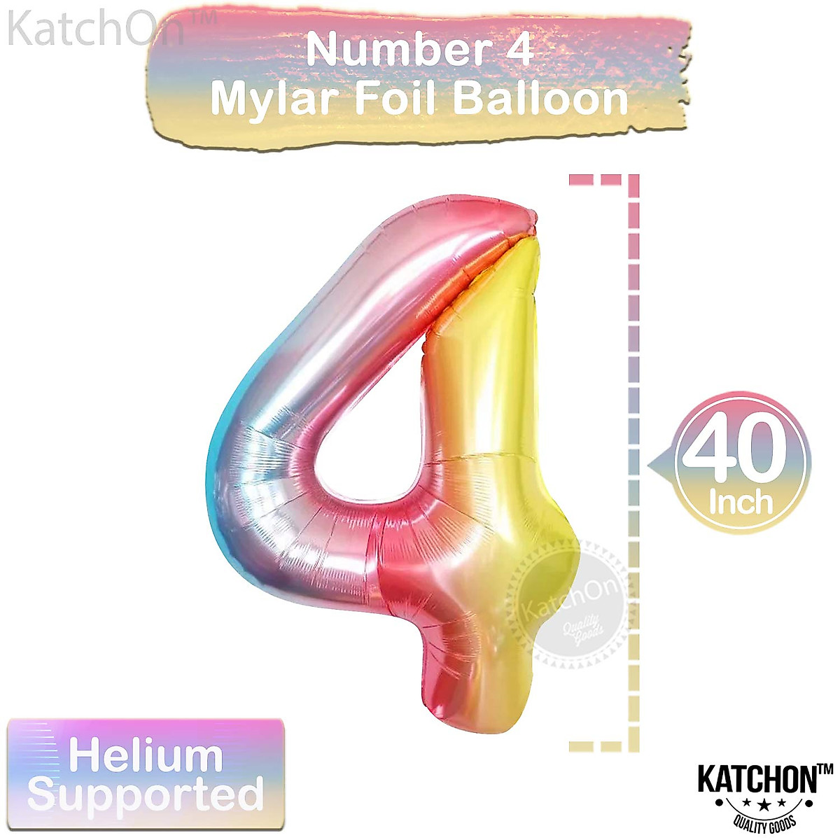 KatchOn, Giant, Rainbow 4 Balloon Number - 40 Inch | Number 4 Balloon, Unicorn 4 Birthday Decorations | Number Four Balloon, Unicorn Rainbow 4th Birthday Decorations | Mermaid Birthday Decorations