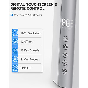 Gimify 40'' Bladeless Tower Fan for Home with Remote Control, Quiet 120° Oscillating Fan with 3 Modes 12 Wind Speeds,12H Timer, Standing Fan with HEPA Filter 99.97% Smoke Dust for Bedroom Office
