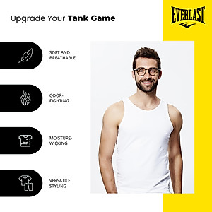 Everlast 6-Pack Men's Essential Tank Tops, Undershirts – Breathable, Tagless, Cotton Mens T Shirt – T Shirts for Men Pack (L, White)